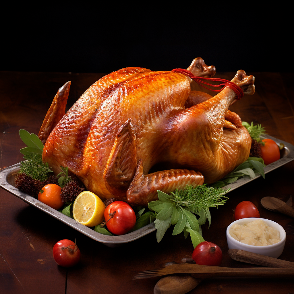 Gourmet Herb-Garnished Roast Turkey with Condiment Photo on Lummi