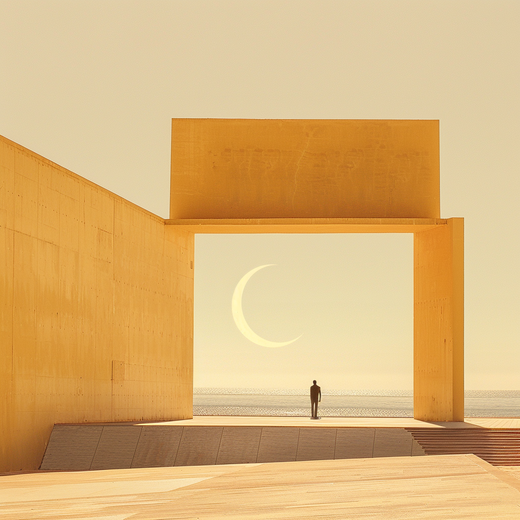 Surreal Minimalist Landscape with Geometric Structures Illustration on ...