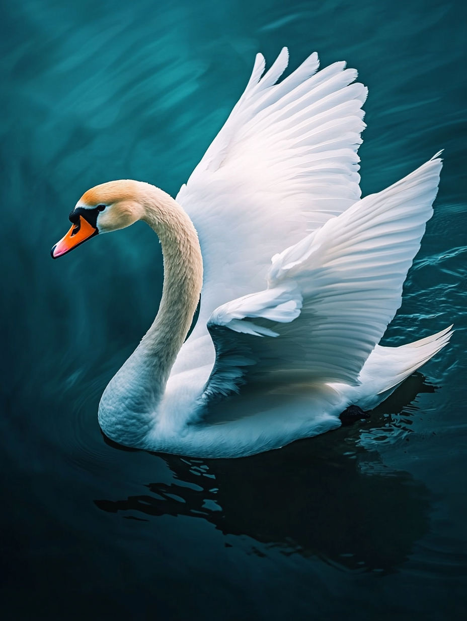 Lummi Photo - Graceful Swan on Teal Water
