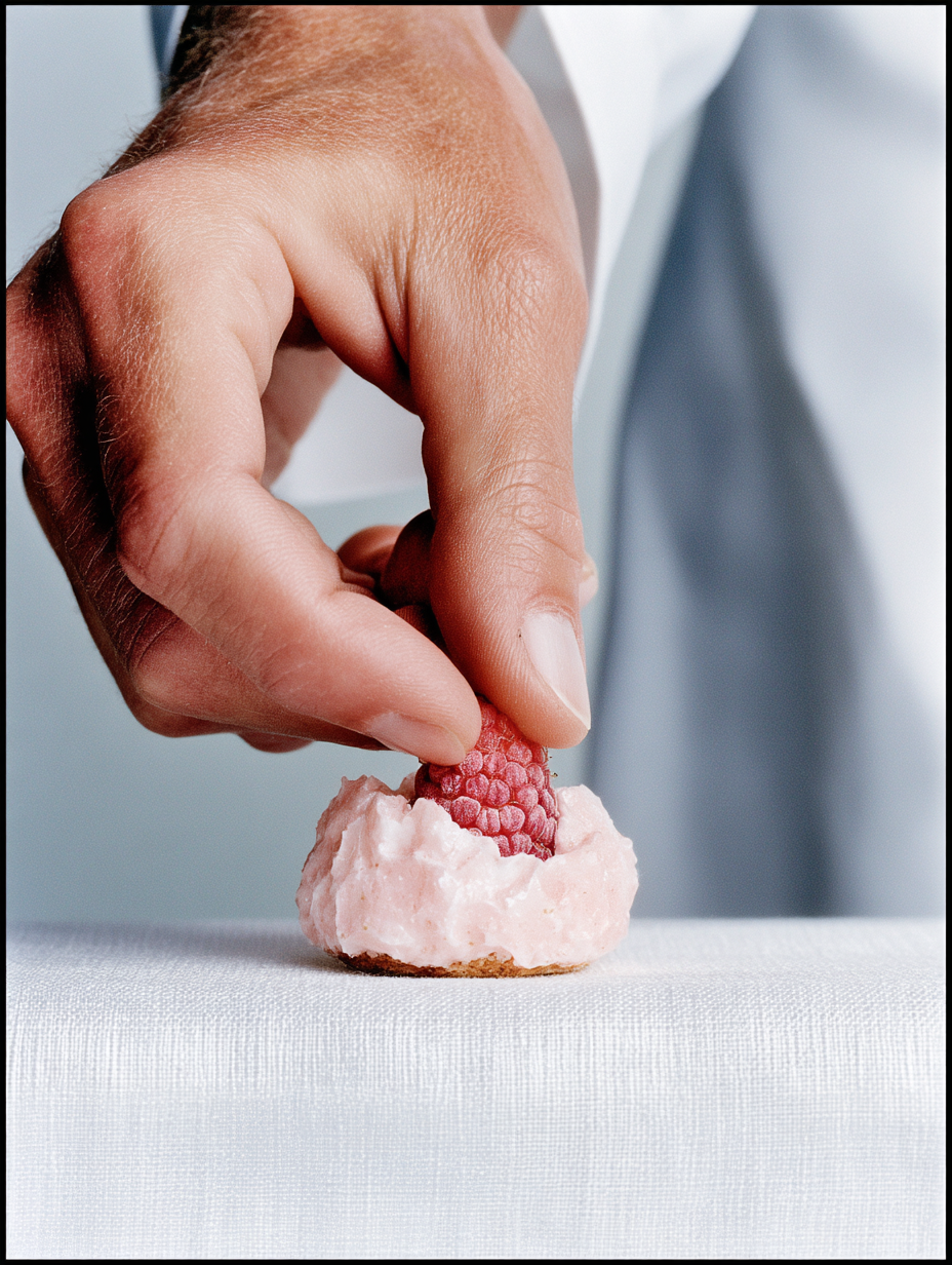 Hand Placing Raspberry Photo on Lummi