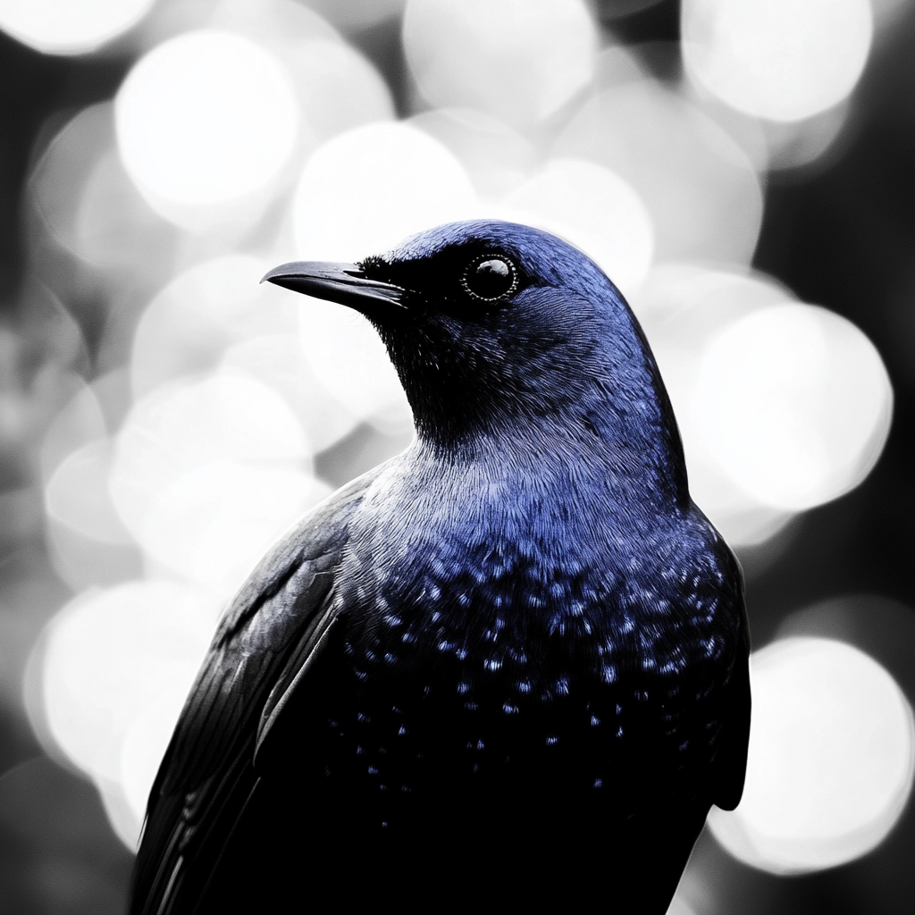 Striking Blue Bird with Bokeh Background Photo on Lummi