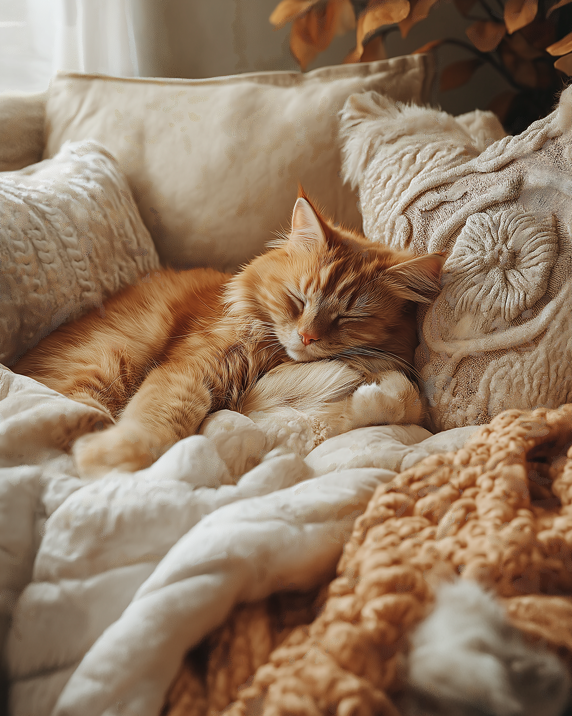 Ginger Cat Sleeping on Cozy Blanket Photo on Lummi