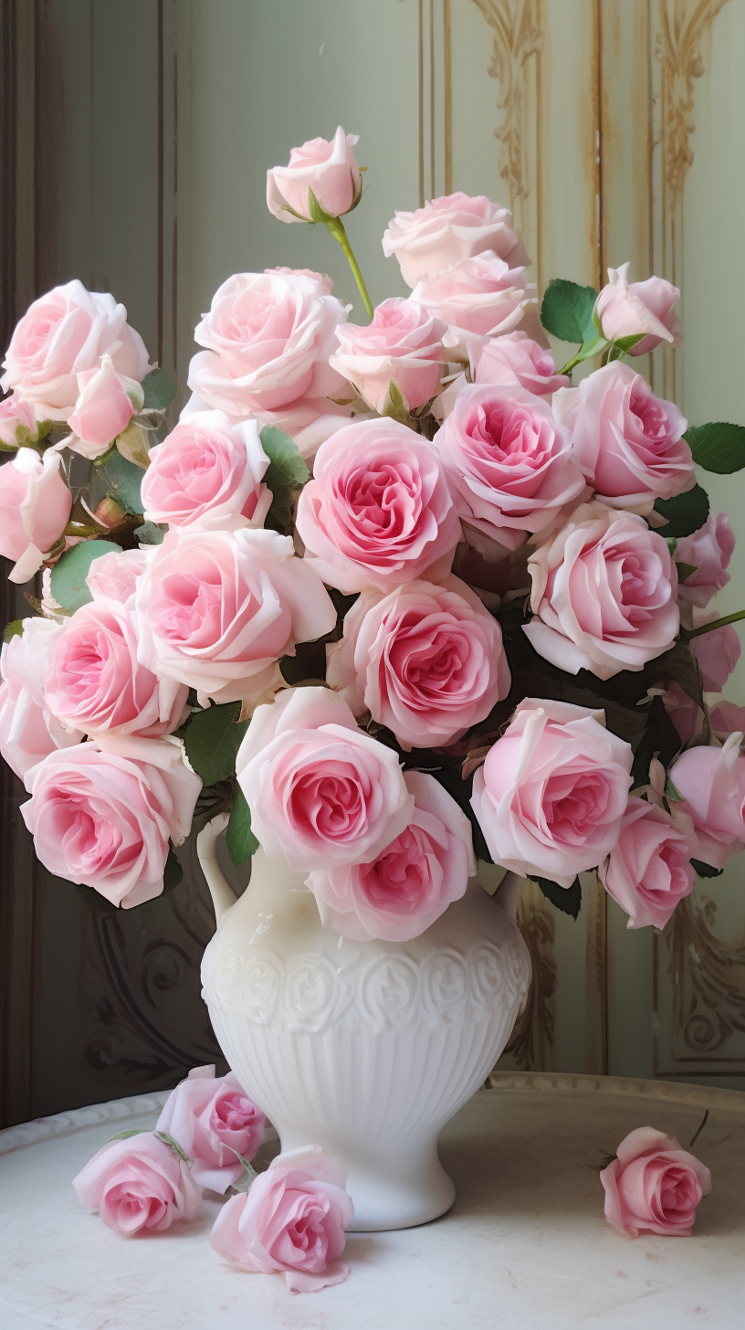 Elegant Pink Roses in Classic White Vase Photo on Lummi