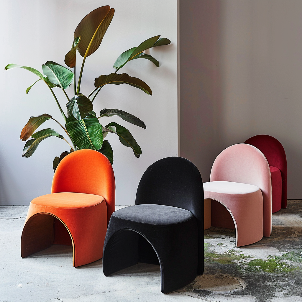 Contemporary Curved Chairs with Plant Photo on Lummi
