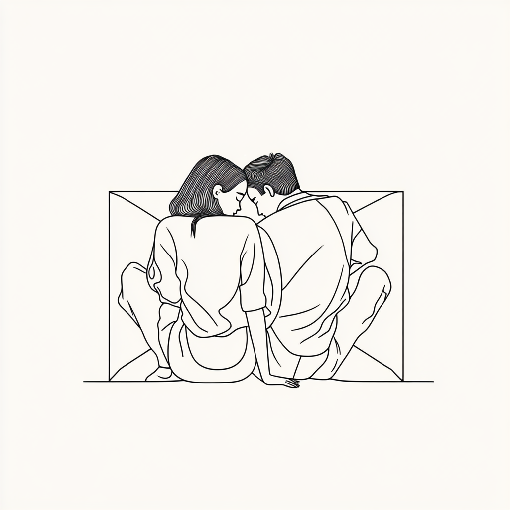 Lummi Illustration - Intimate Line Art of Couple