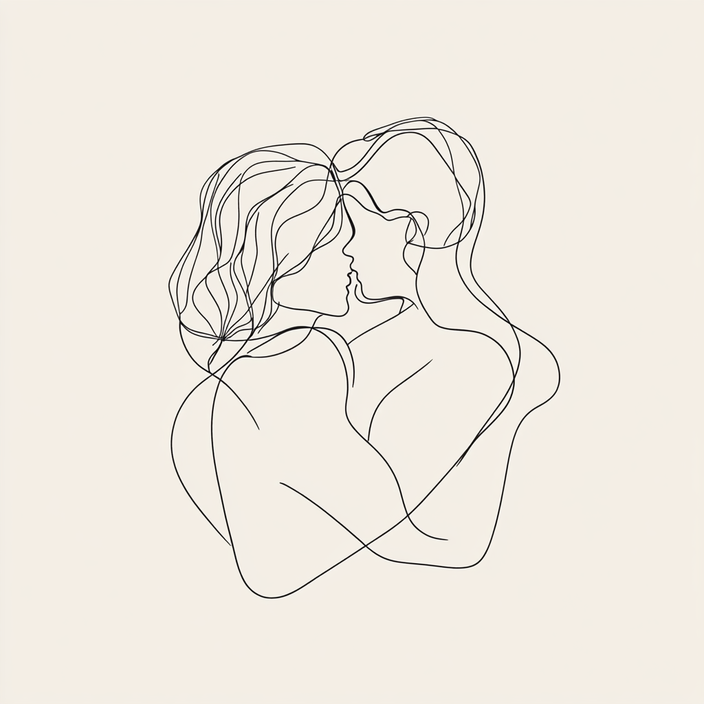 Minimalistic Continuous Line Drawing of Embrace Illustration on Lummi