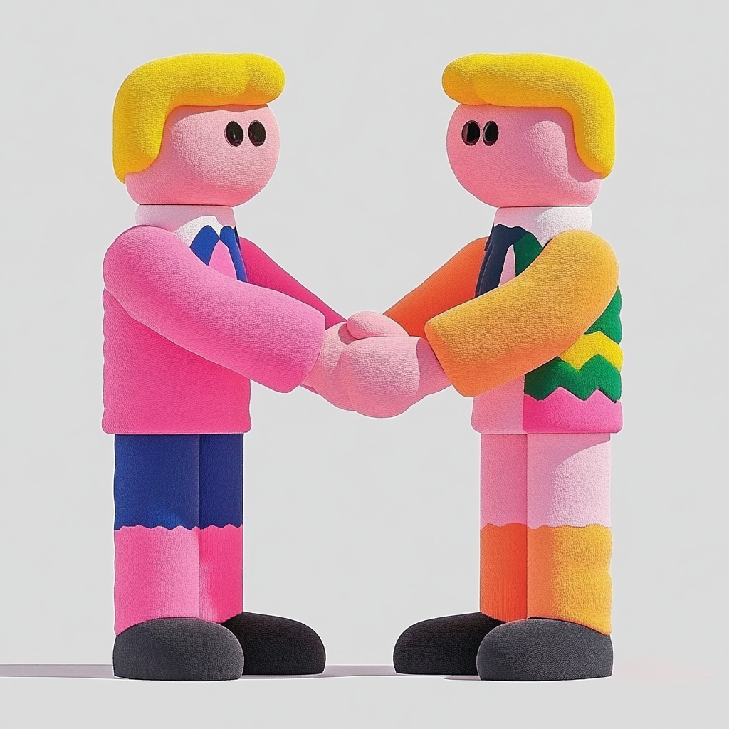Cartoon Figures Shaking Hands 3D Image on Lummi