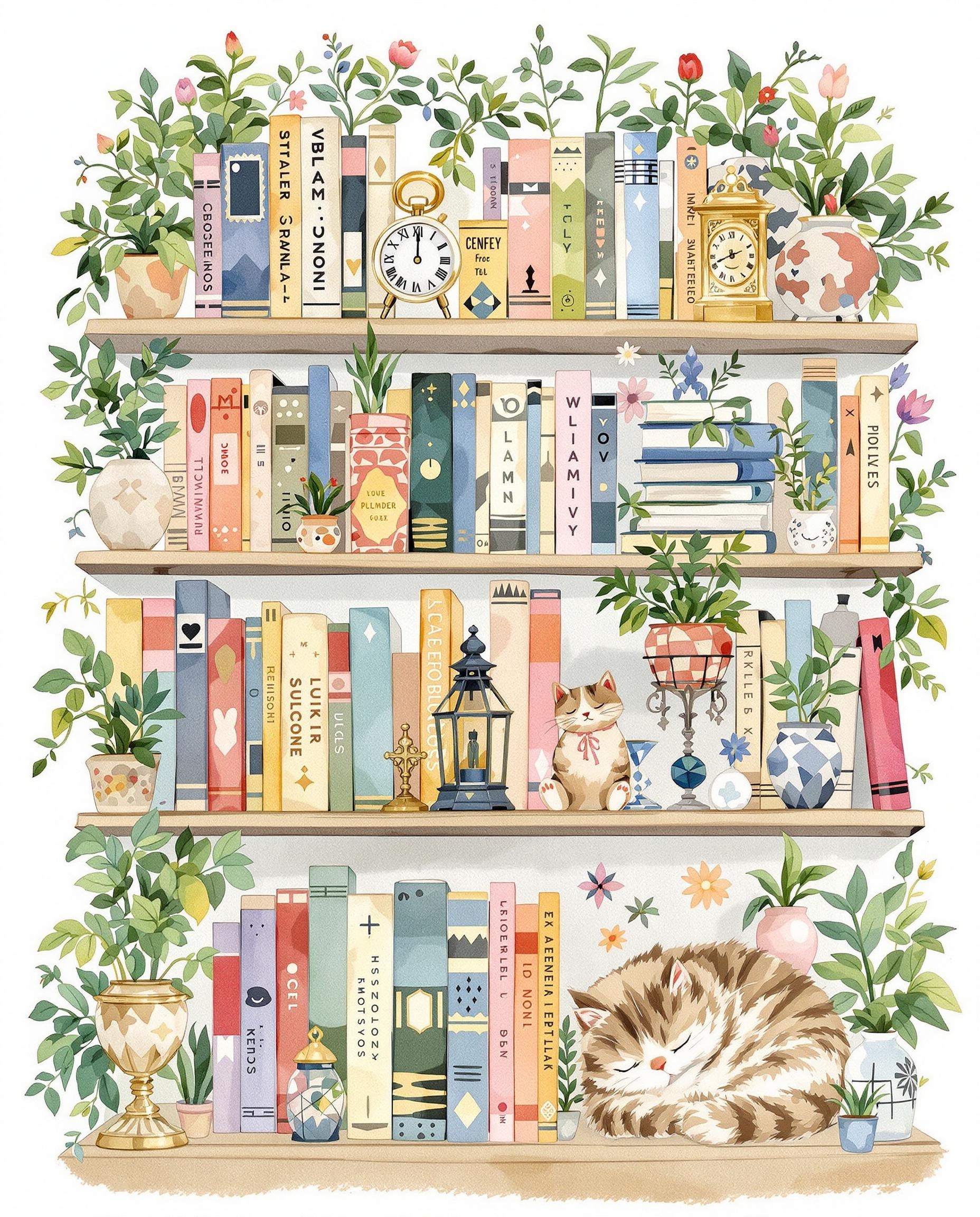Decorative Bookshelf Scene Illustration on Lummi