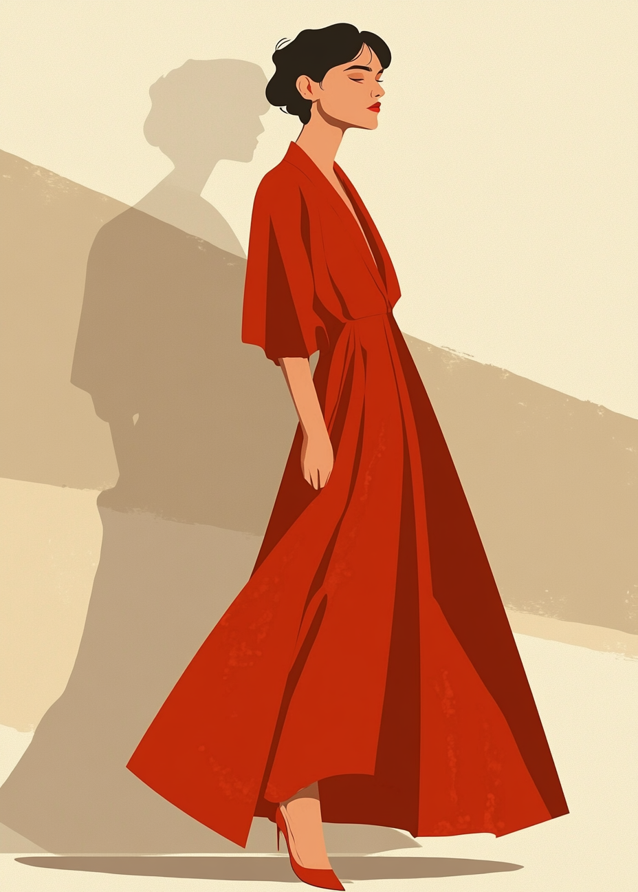Stylized Female Figure in Red Dress Illustration on Lummi