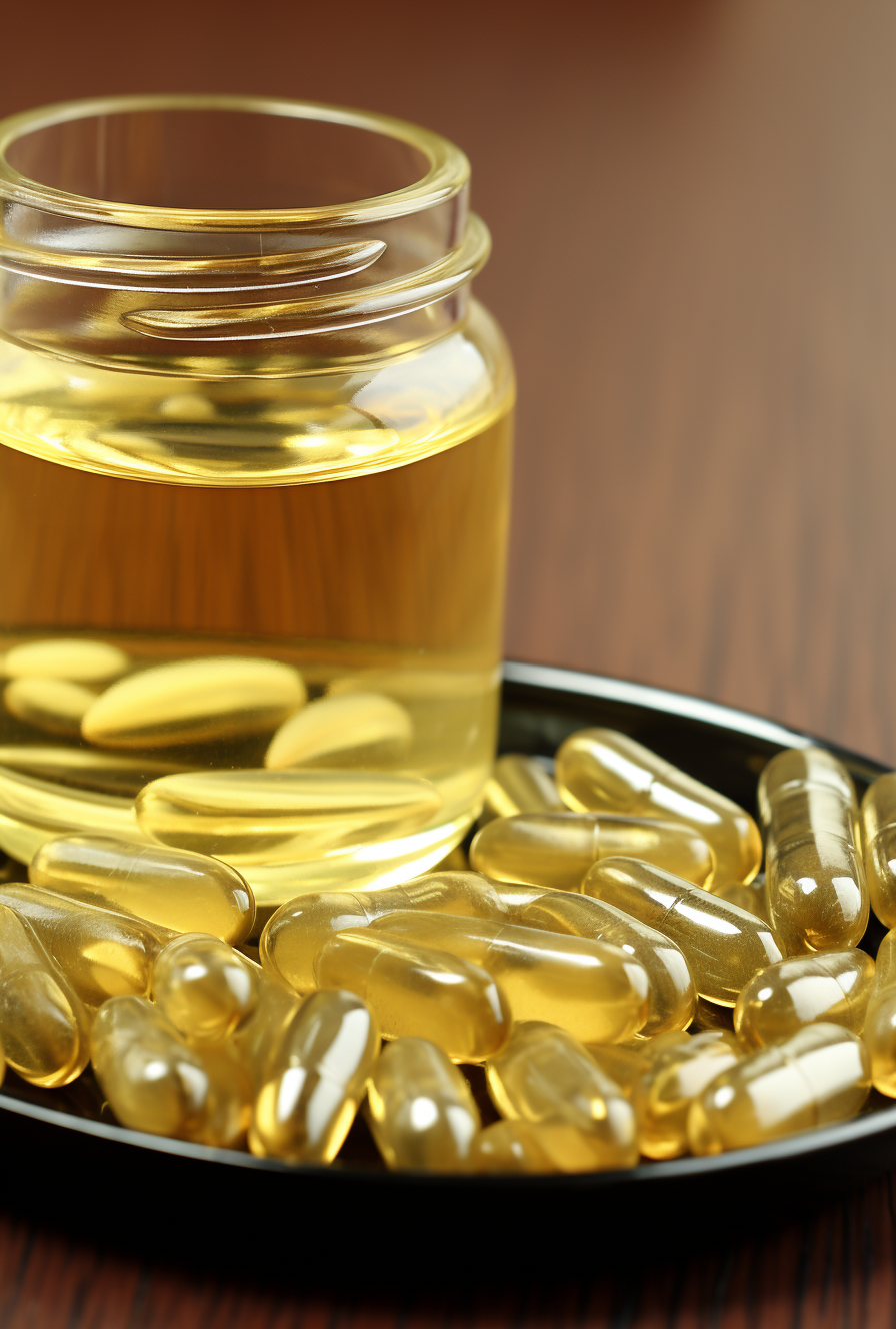 Golden Nutritional Supplement Capsules with Liquid Extract Photo on Lummi