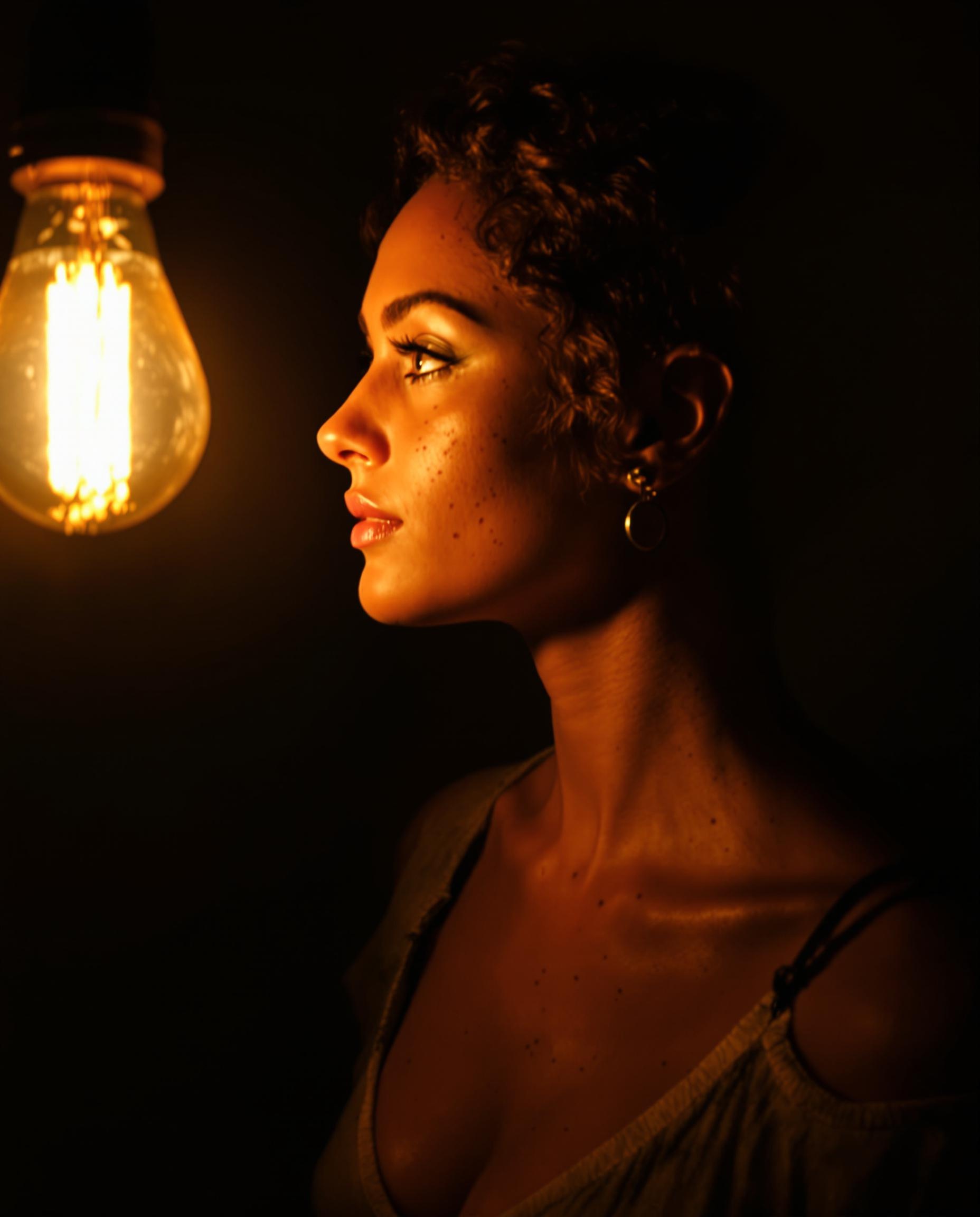 Woman and Glowing Bulb Photo on Lummi