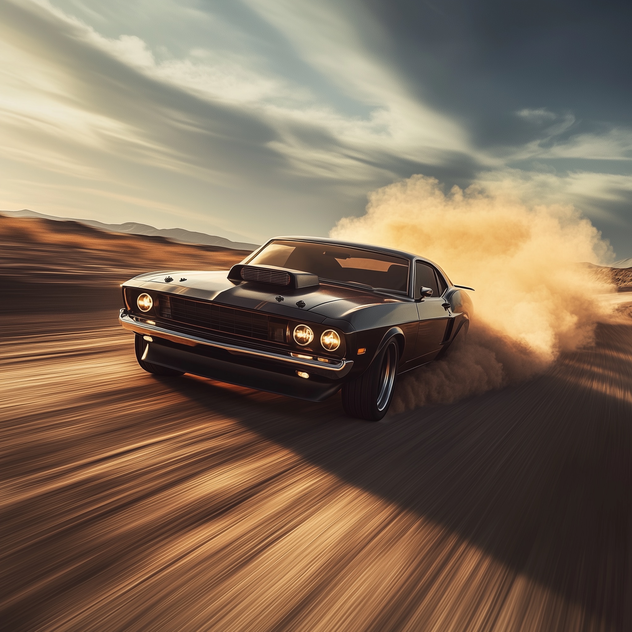 Black Muscle Car in Desert Photo on Lummi