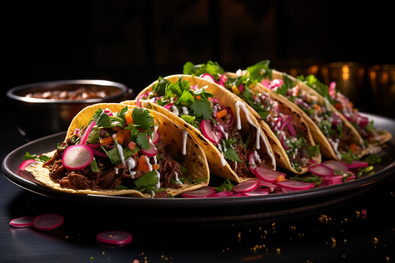 Gourmet Beef Tacos with Pickled Radish and Cilantro Photo on Lummi