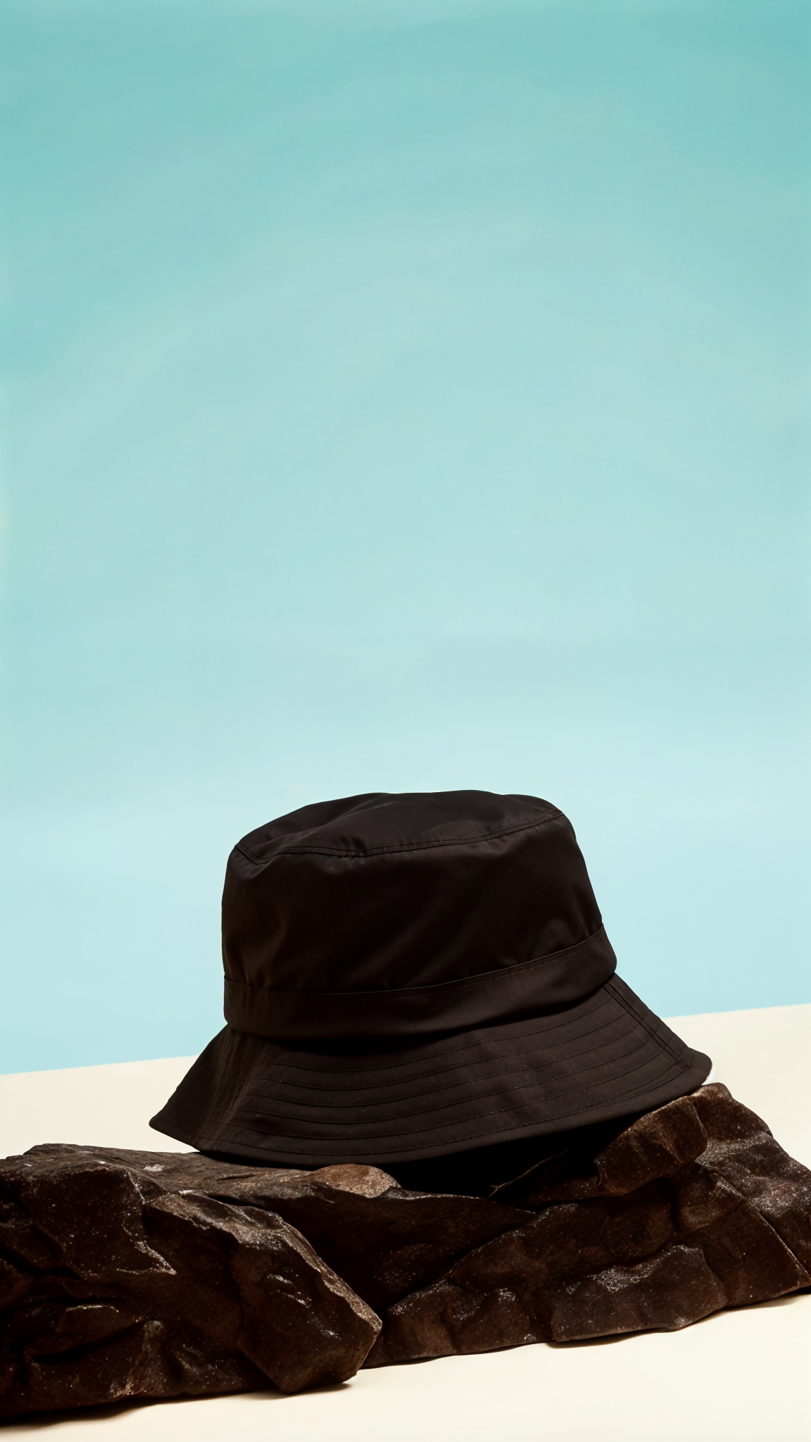 Black Bucket Hat on Rocks Photo on Lummi