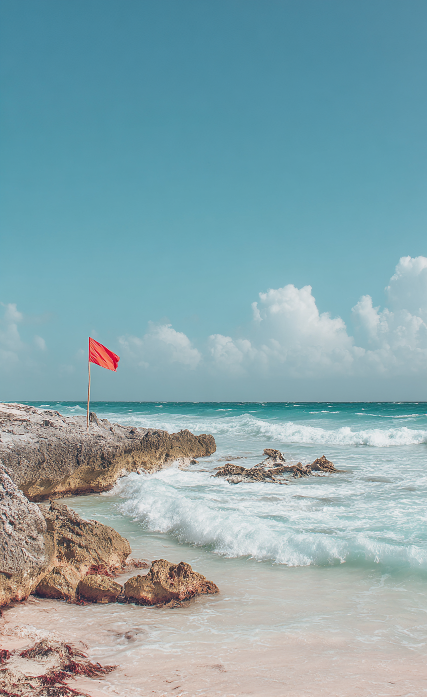 Seashore with Red Flag Photo on Lummi