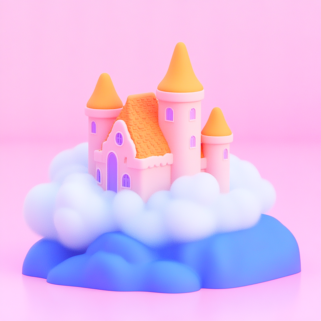 Lummi 3D - Dreamy Pastel Castle in the Clouds Illustration