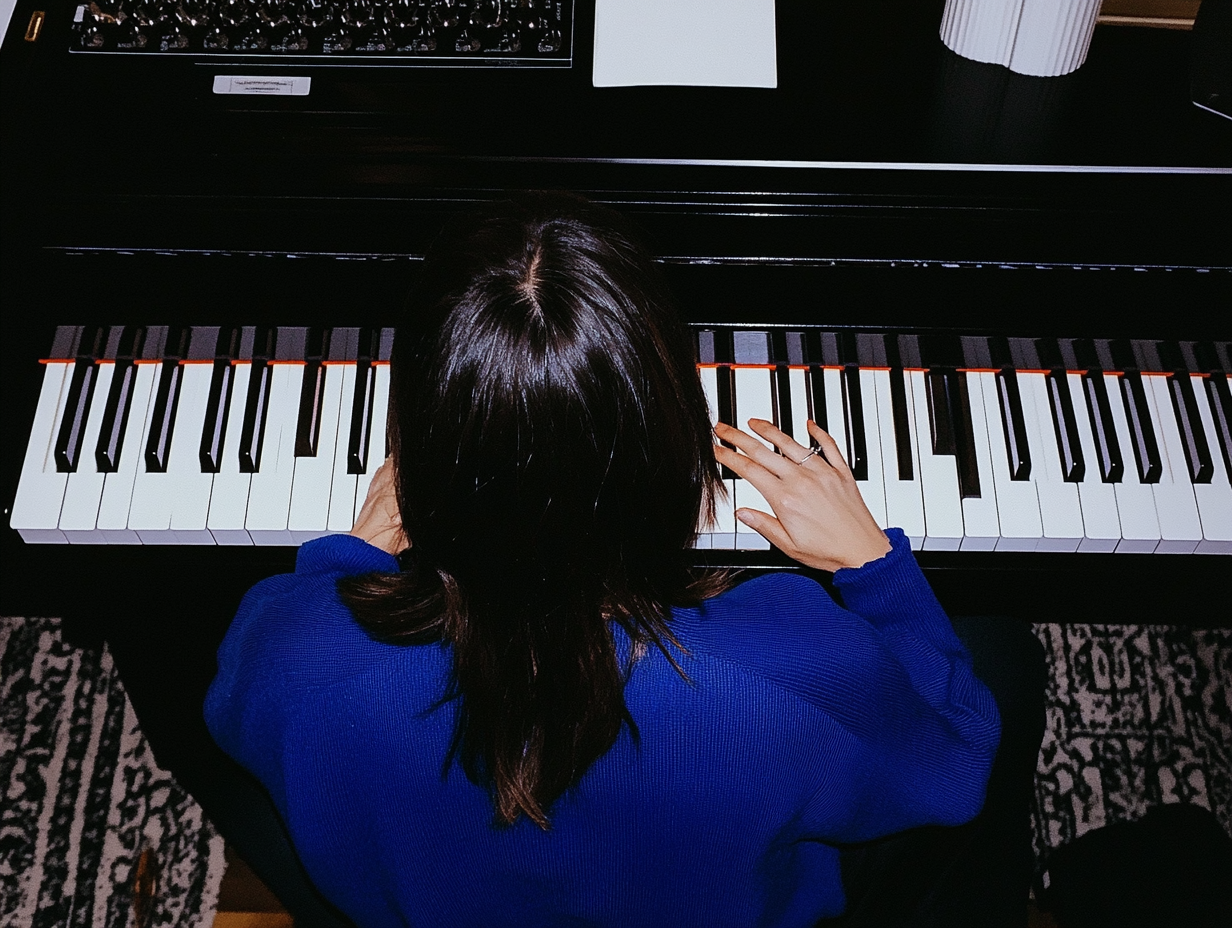 Piano Player in Blue Sweater Photo on Lummi