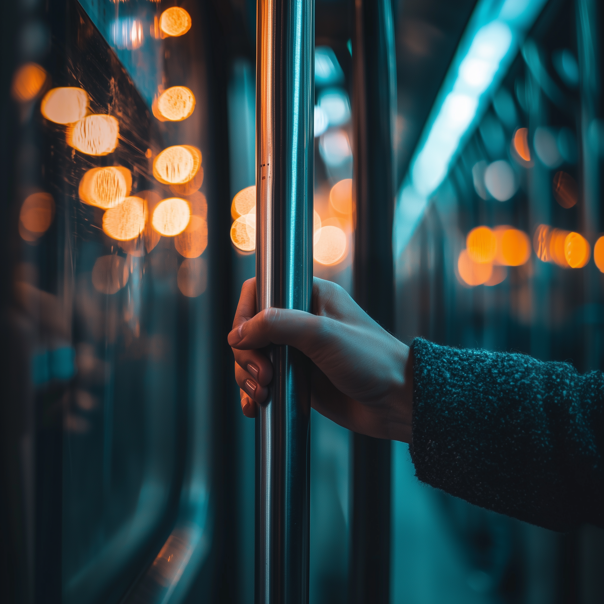 Hand Gripping Subway Pole Photo on Lummi