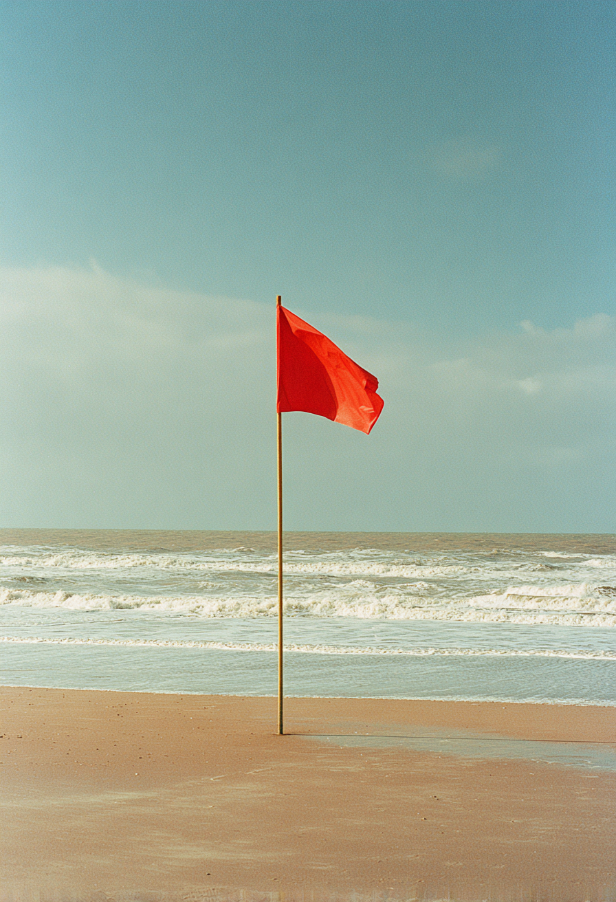 Beach with Red Flag Photo on Lummi