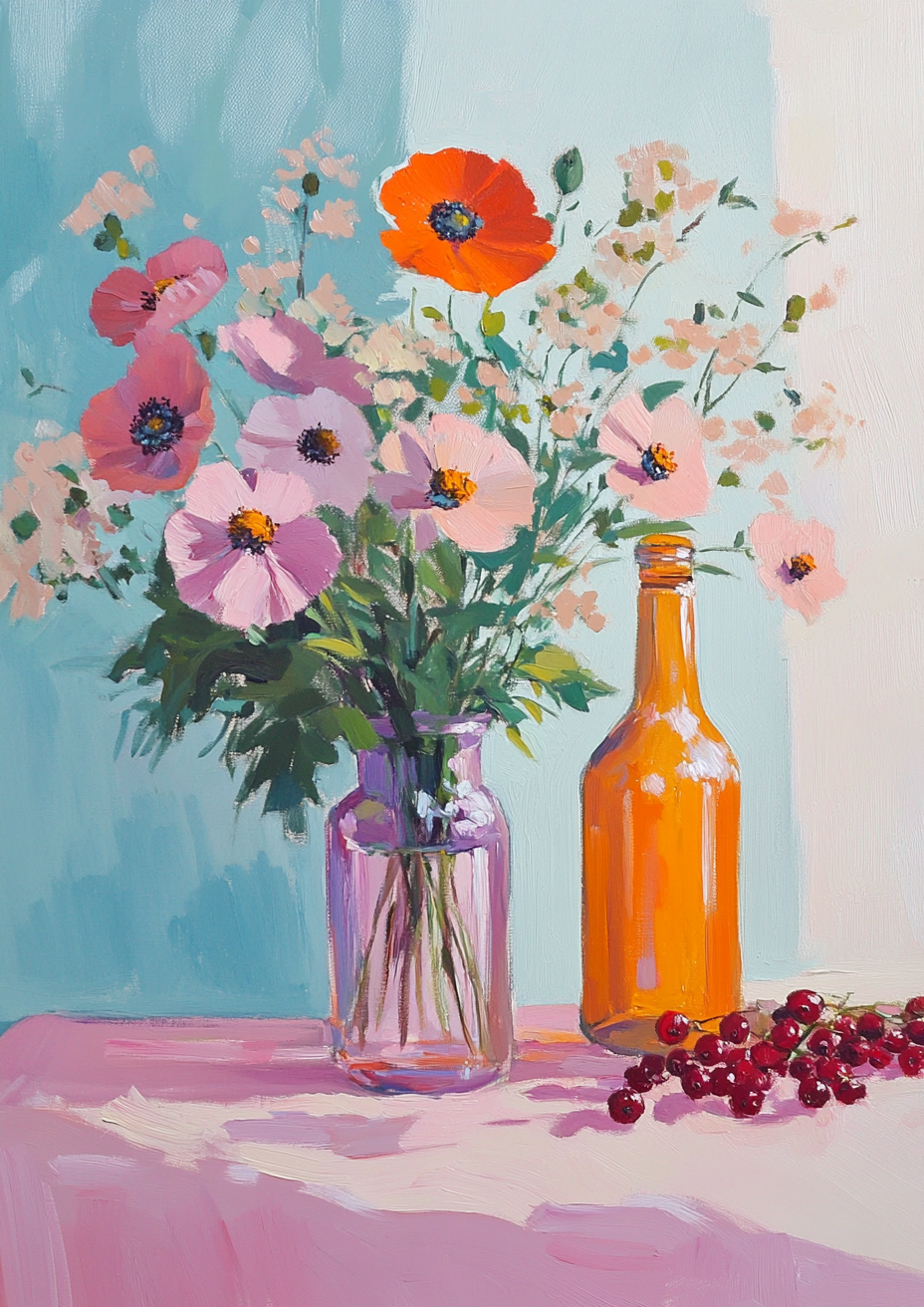 Pastel-Toned Still Life of Flowers Illustration on Lummi