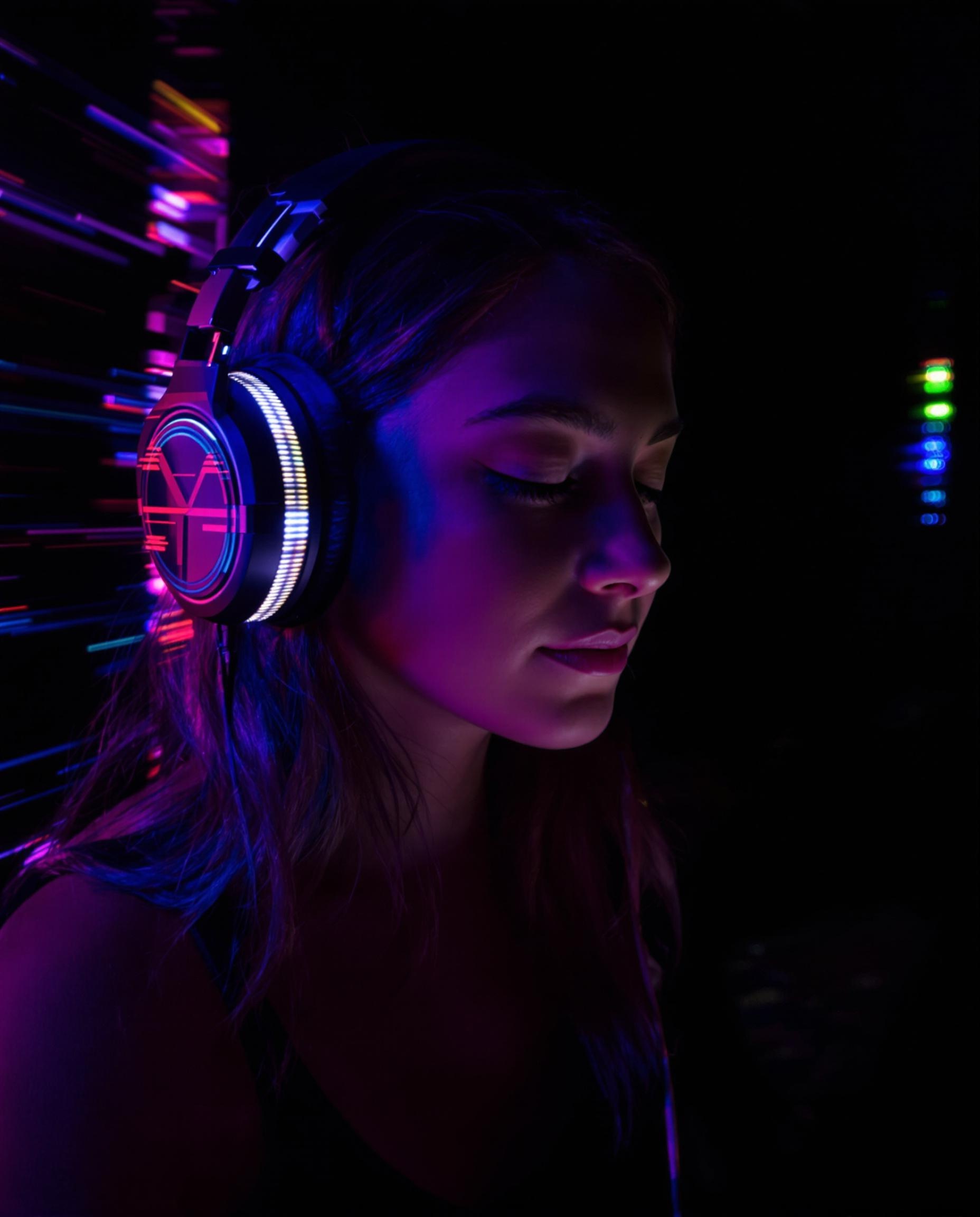Neon Headphone Portrait Photo on Lummi