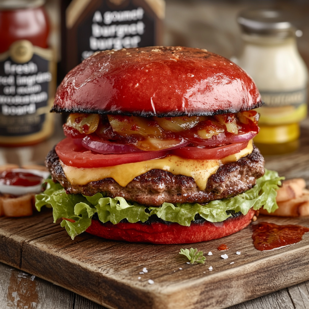 Gourmet Burger with Red Bun Photo on Lummi