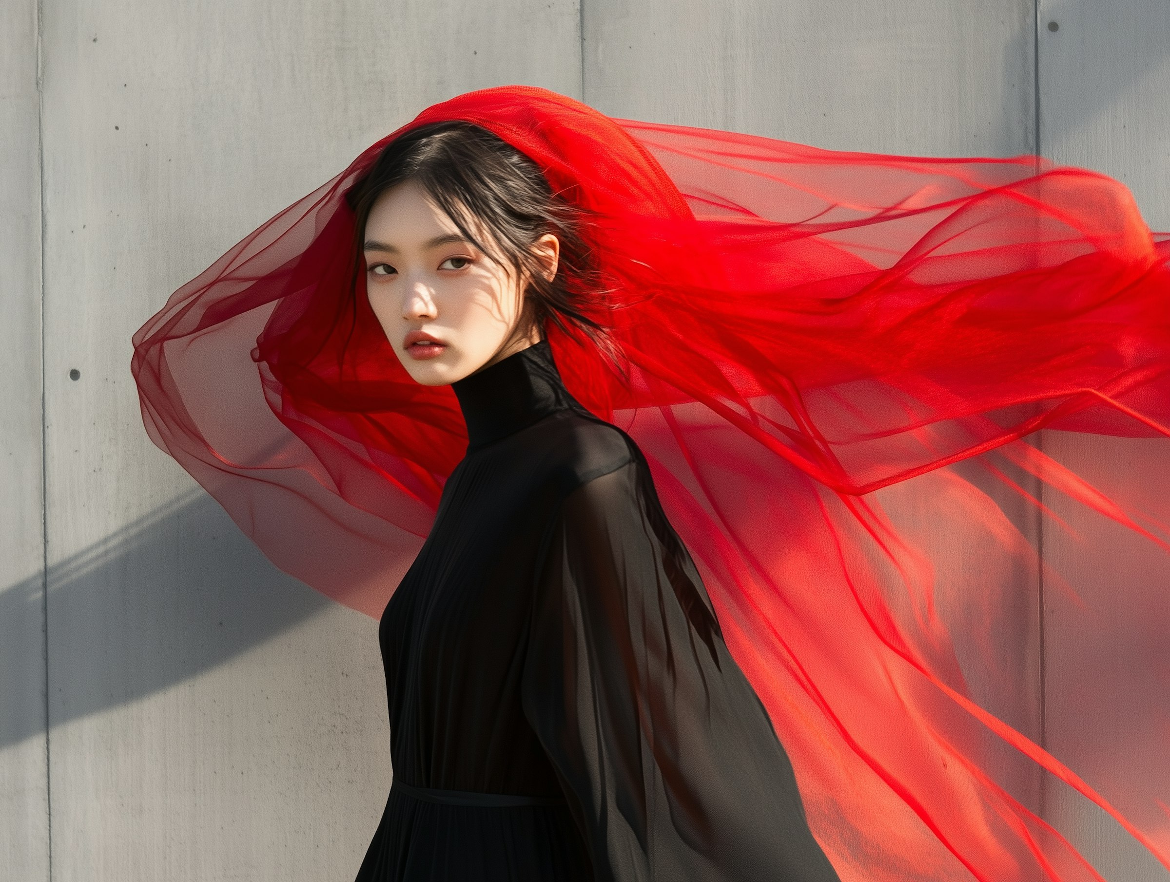 Lummi Photo - Dramatic Red Fabric Portrait