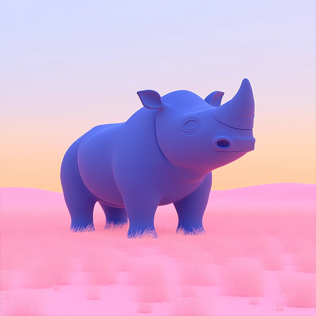 Lummi 3D - Surreal Blue Rhino in Dreamy Landscape