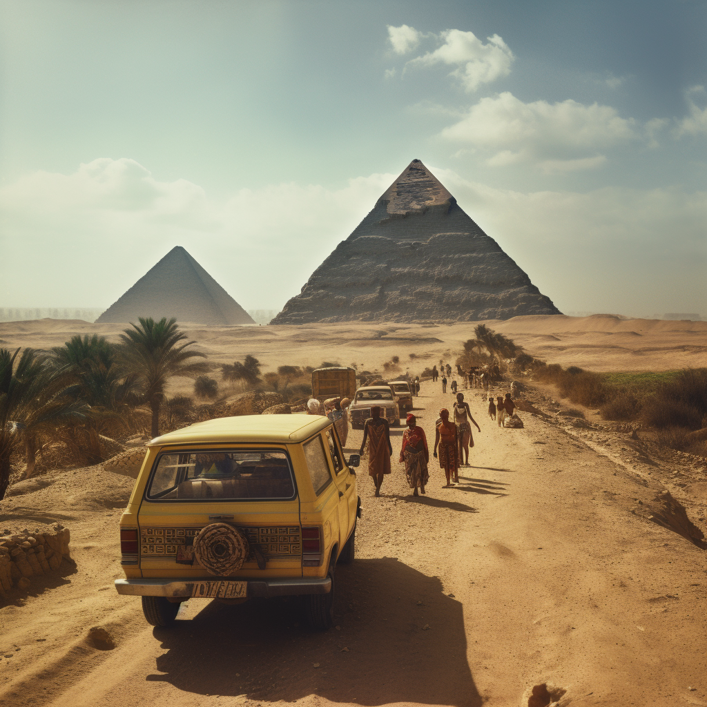 Desert Gateway: Modern Meets Ancient at Egypt's Pyramids Photo on Lummi