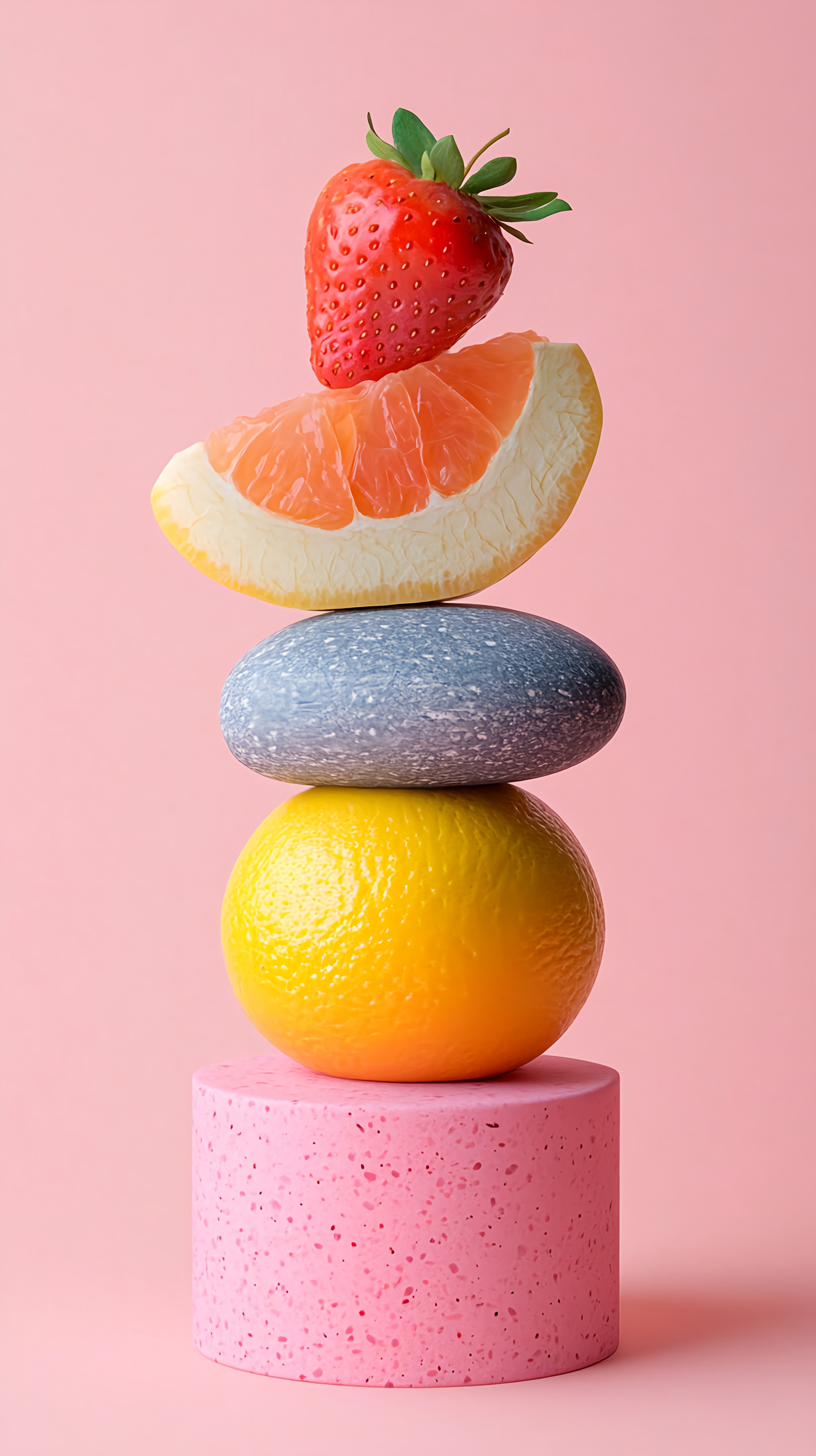 Vertical Stack of Objects on Pink Background Photo on Lummi