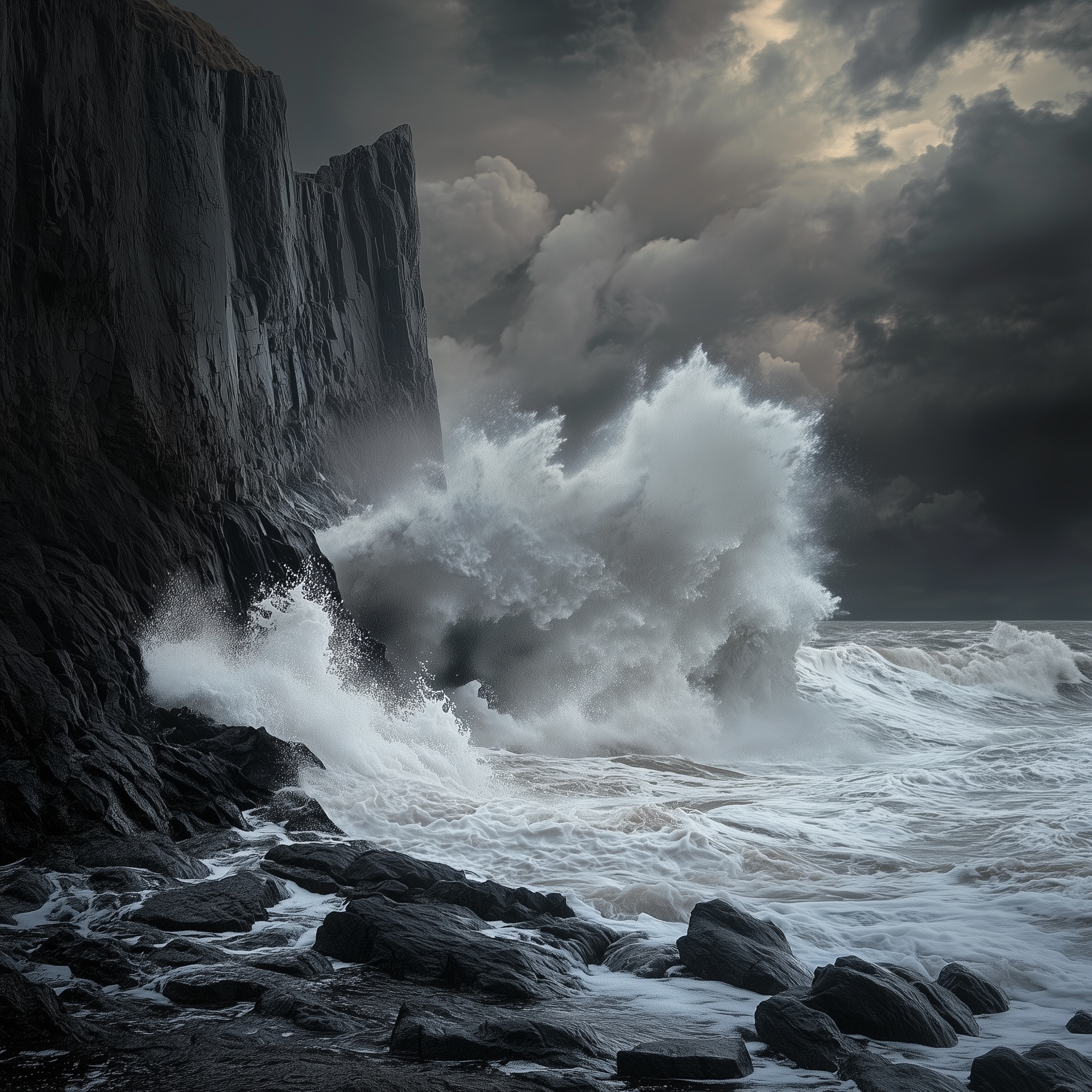 Dramatic Ocean Waves Against Cliff Photo on Lummi