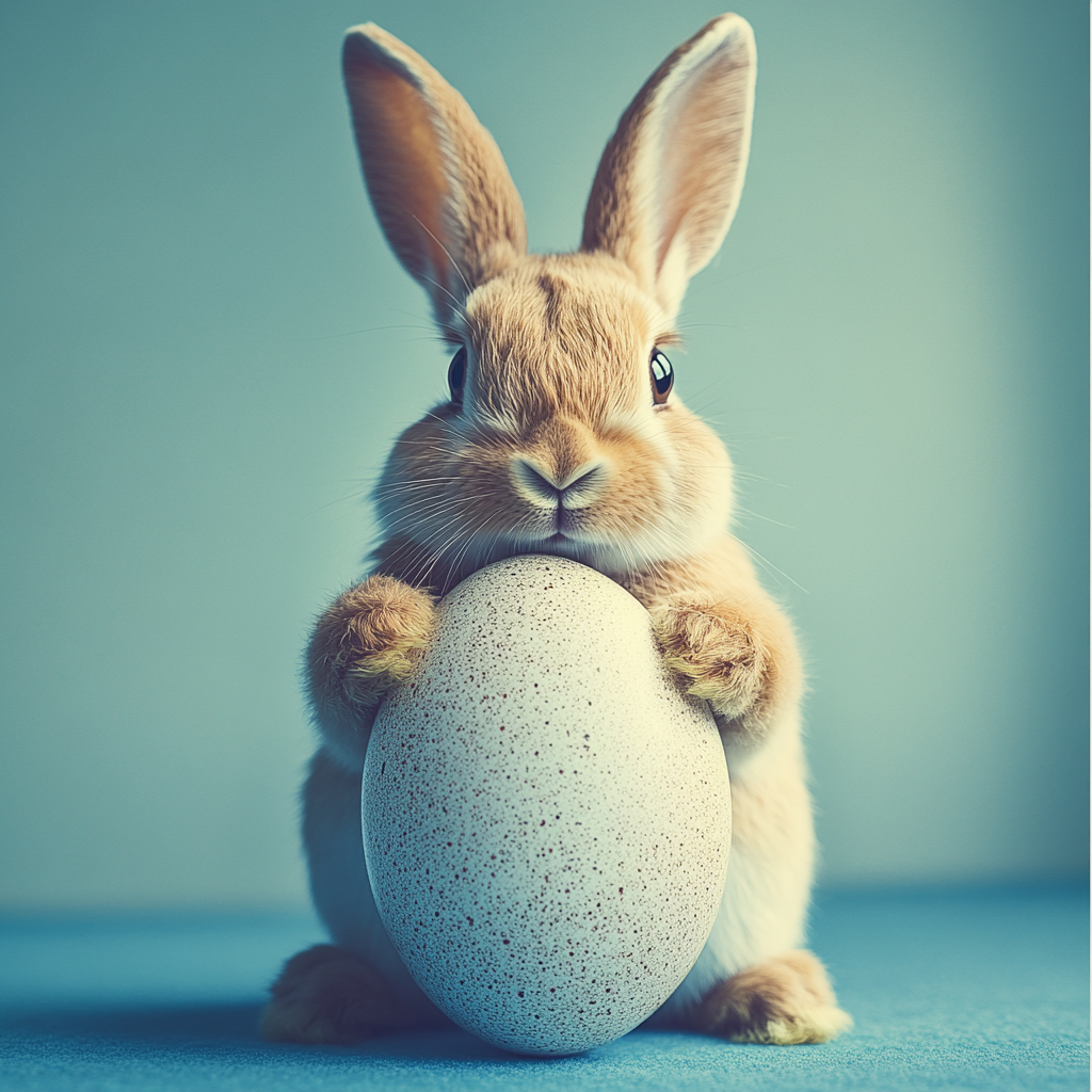 Rabbit Holding Egg Photo on Lummi