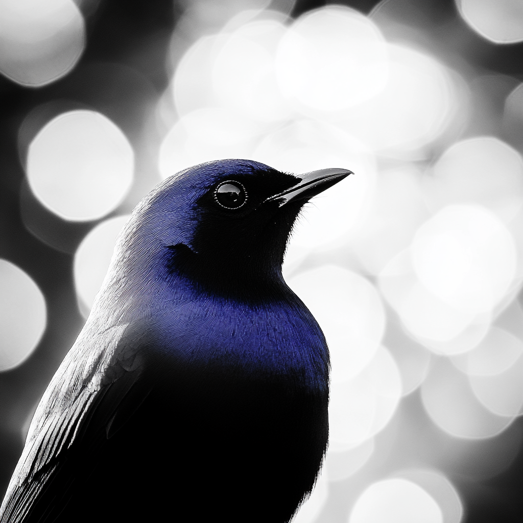 Striking Blue Bird with Bokeh Background Photo on Lummi