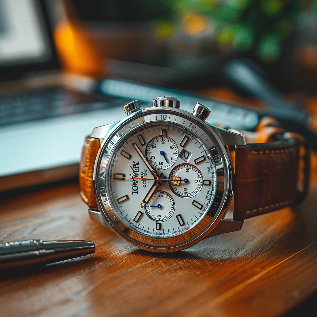 Elegant Wristwatch on Desk Photo on Lummi