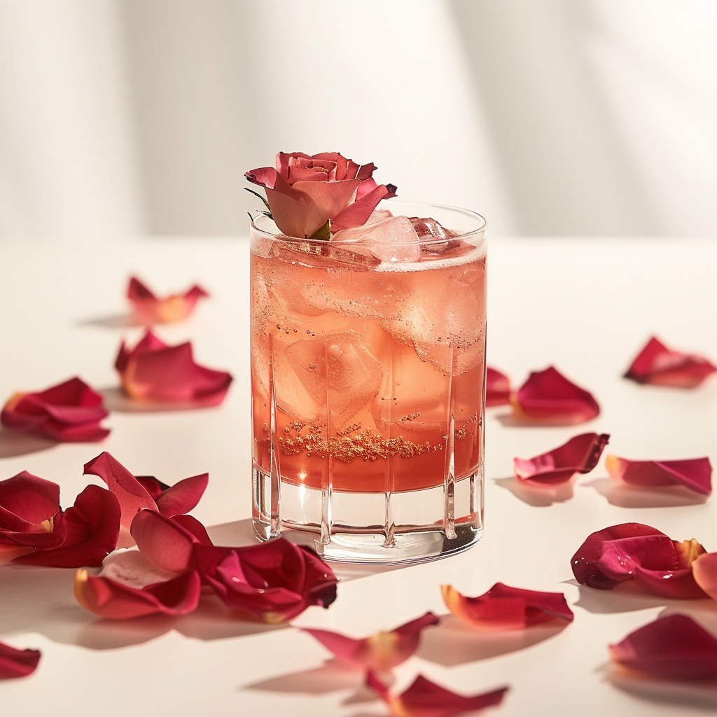 Lummi Photo - Rosy Cocktail with Rose Petal Garnish