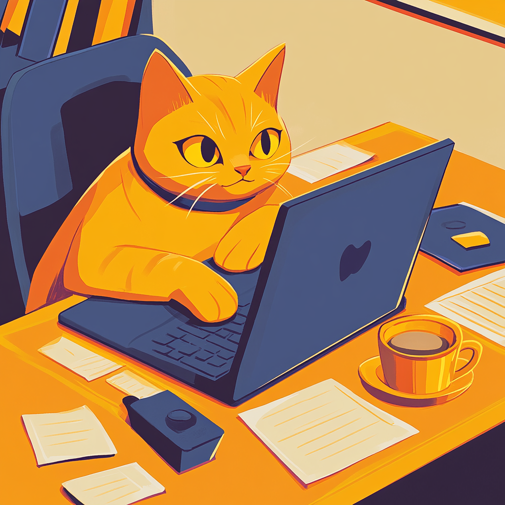 Whimsical Cat at Work Illustration on Lummi