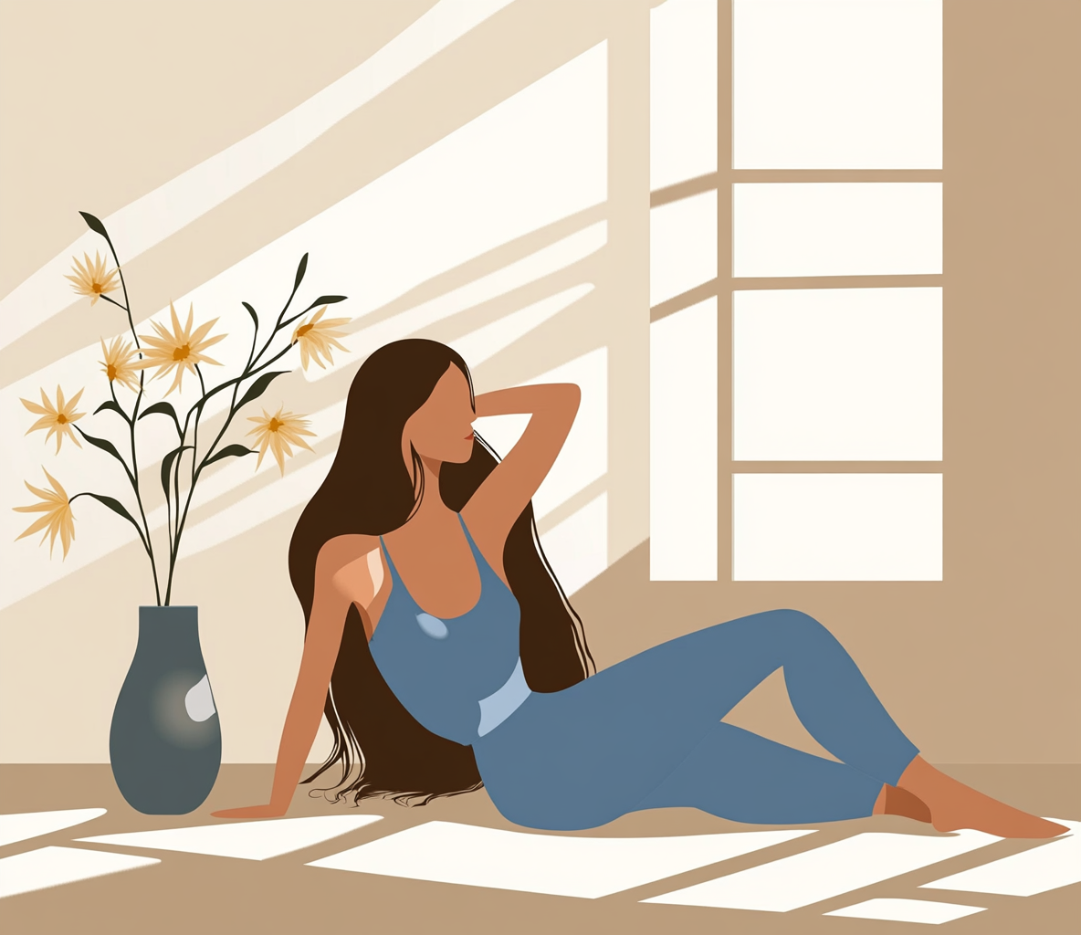 Lummi Illustration - Contemplative Woman with Sunlight