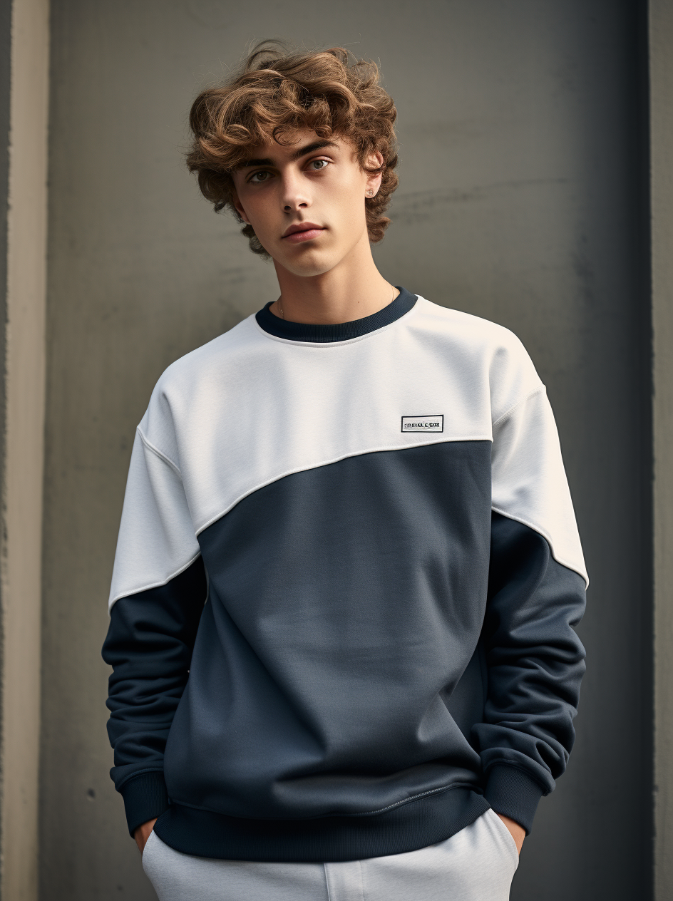 Contemplative Youth in Tri-Color Sweatshirt Photo on Lummi