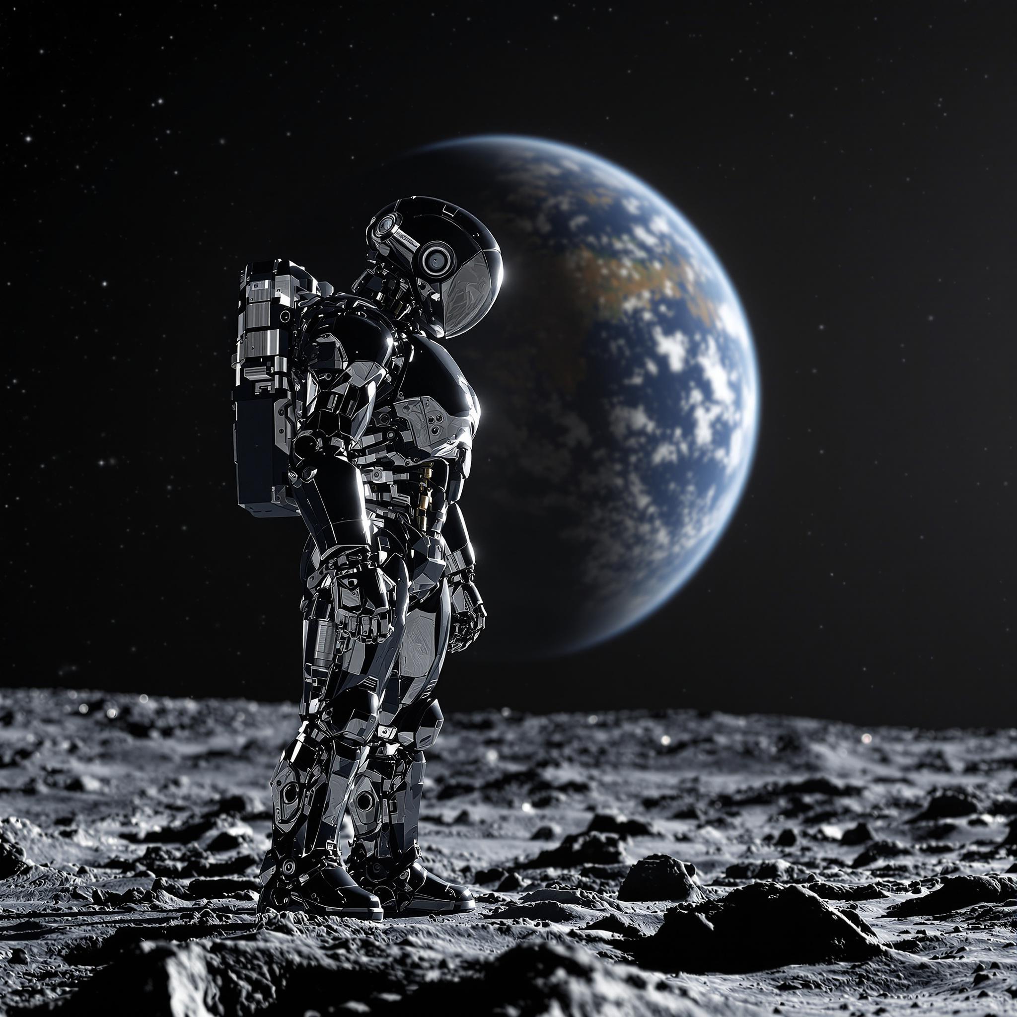 Futuristic Robot on Moon Illustration on Lummi
