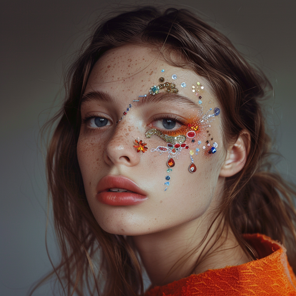 Lummi Photo - Gemstone Adorned Woman Portrait