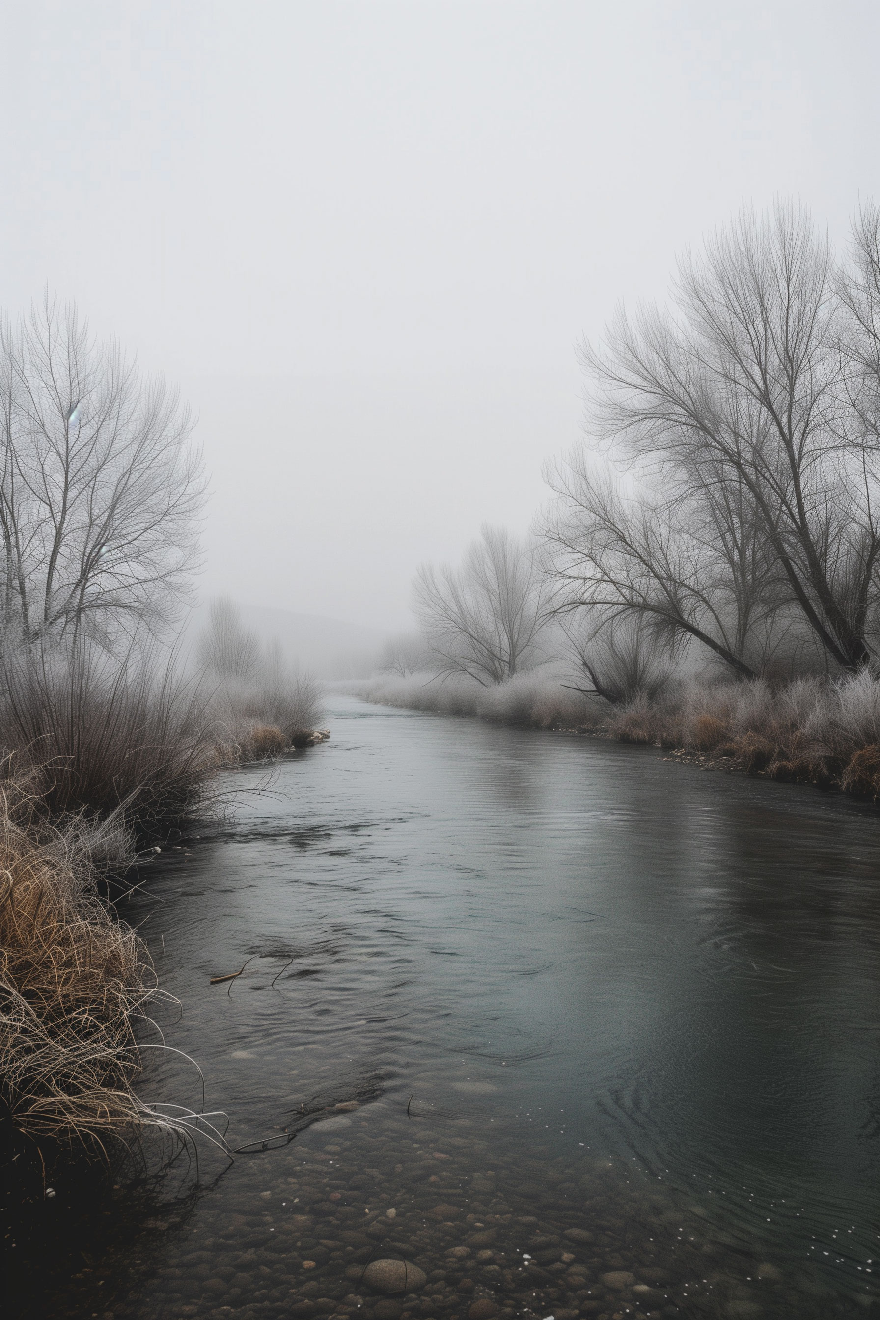 Serene Foggy River Landscape Photo on Lummi