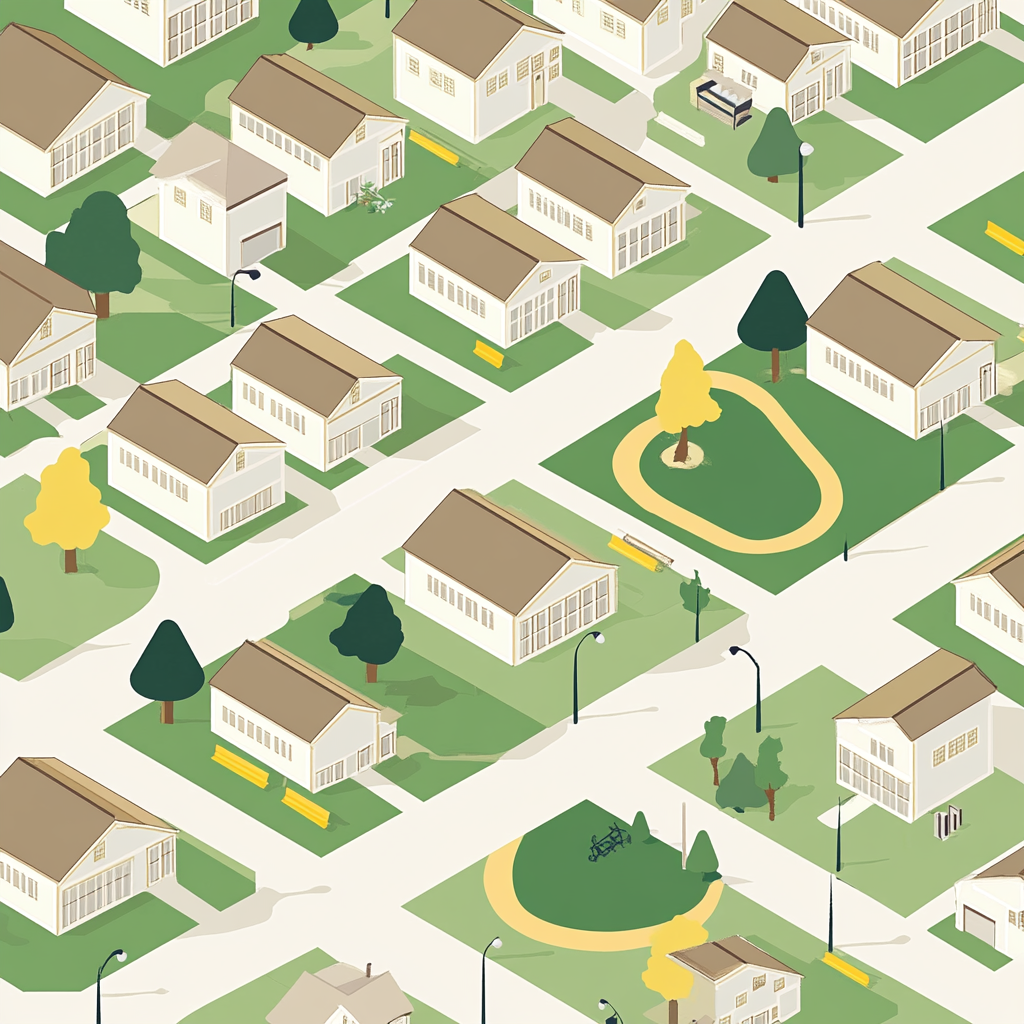 Isometric Suburban Neighborhood Illustration on Lummi