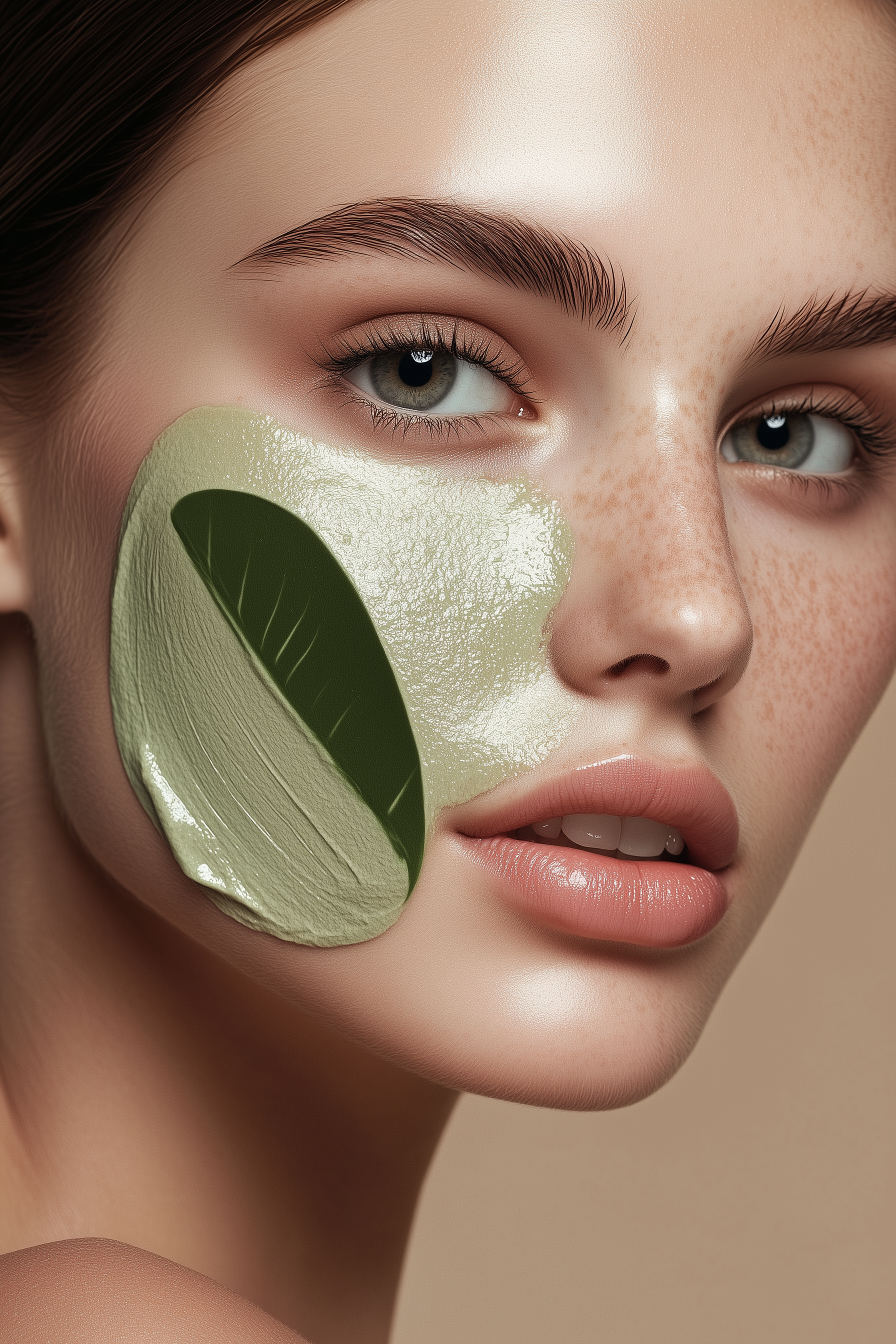 Close-up of Face with Green Facial Mask Photo on Lummi