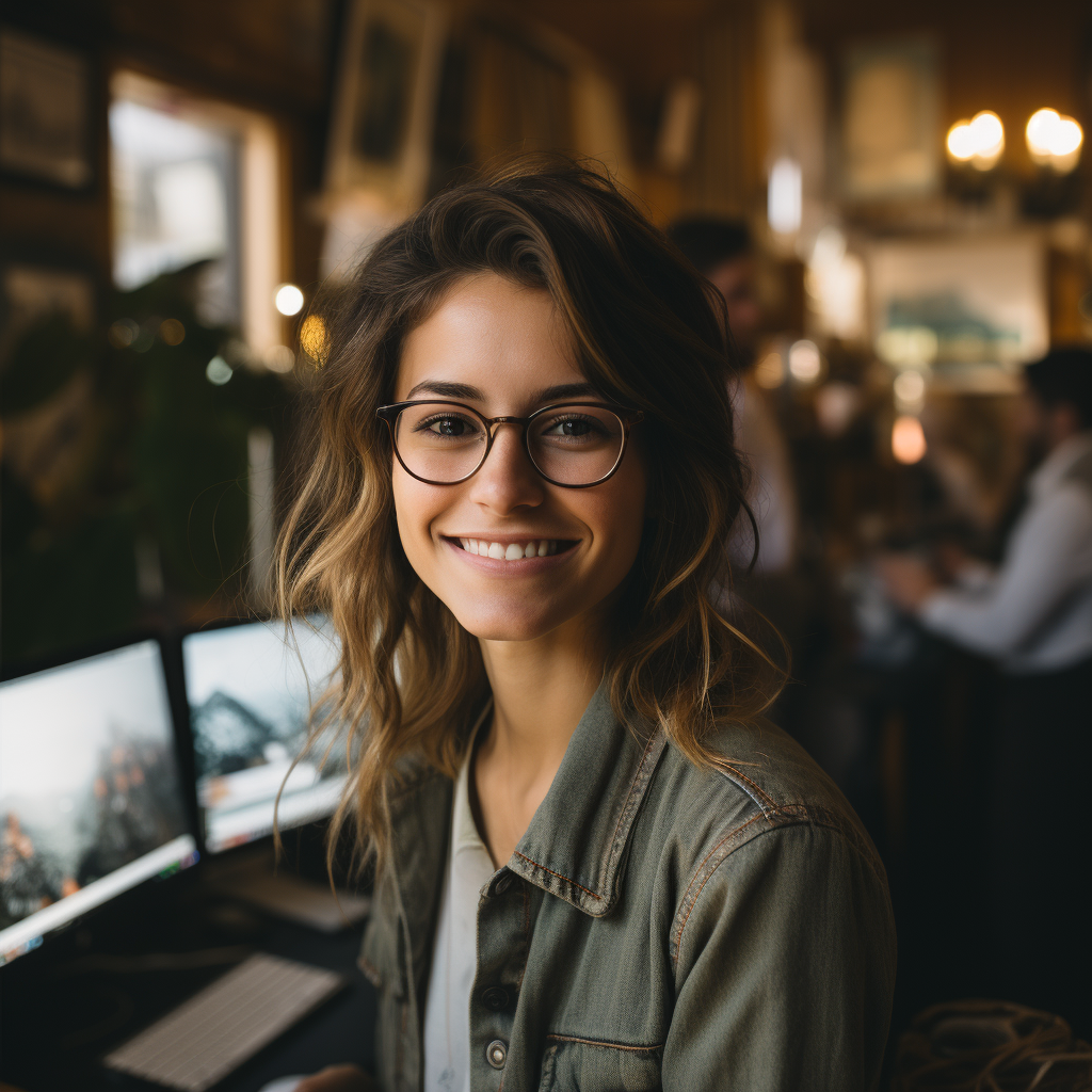 Intellectual Elegance in a Buzzing Cafe Photo on Lummi