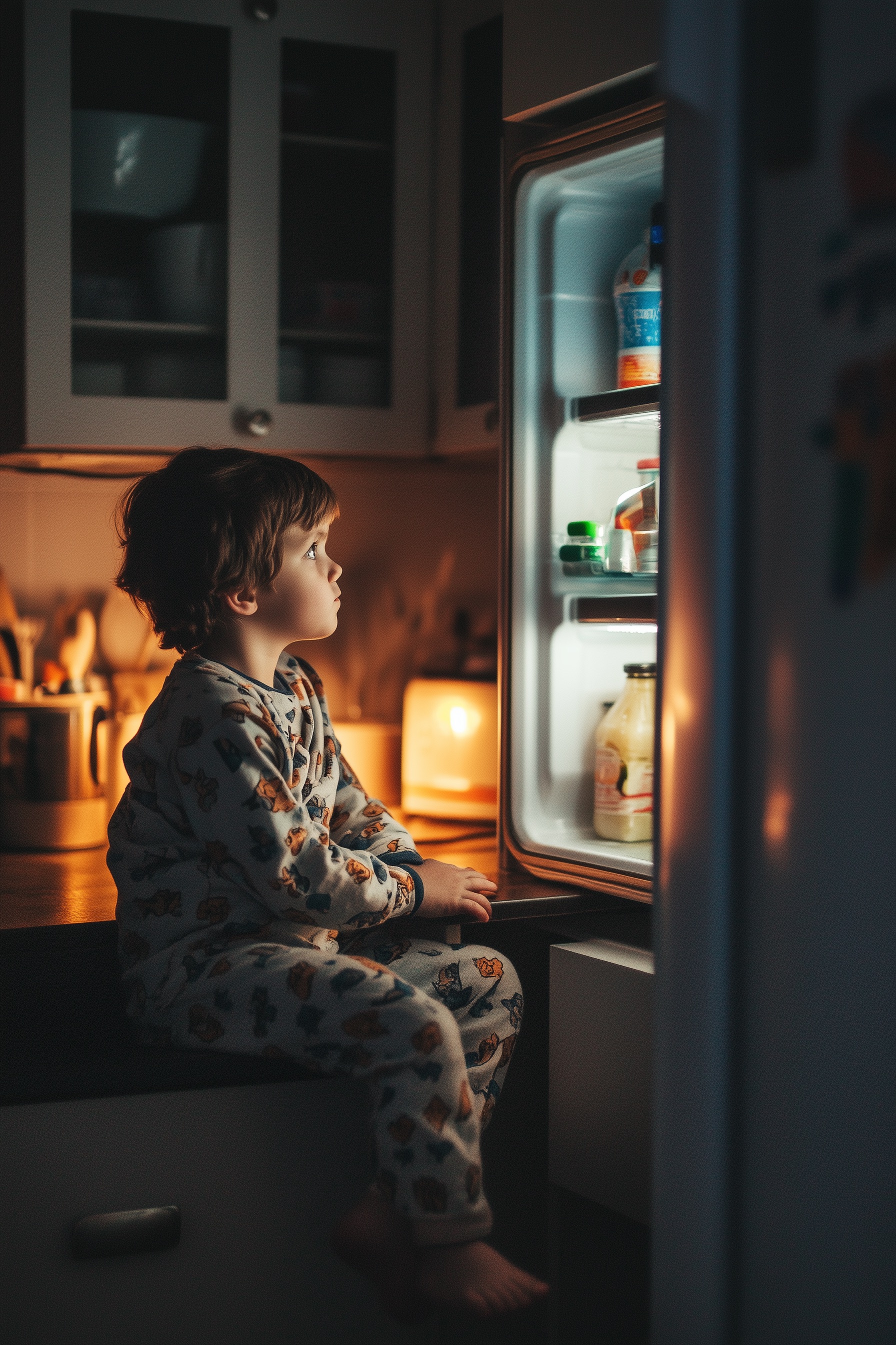 Child at Fridge at Night Photo on Lummi