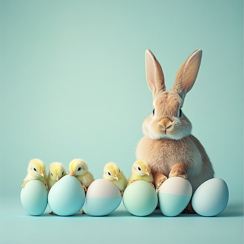 Rabbit and Chicks Scene Photo on Lummi