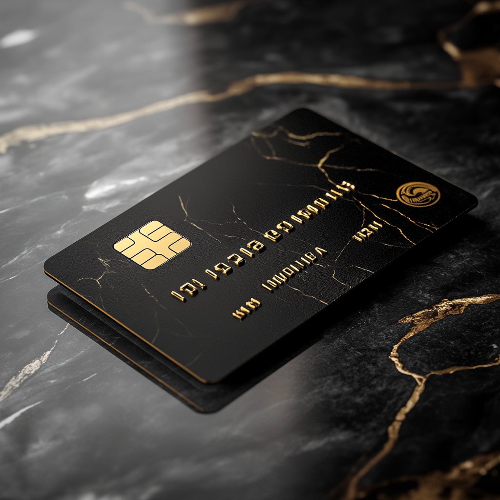 Luxury Black Credit Card on Marble Surface Photo on Lummi