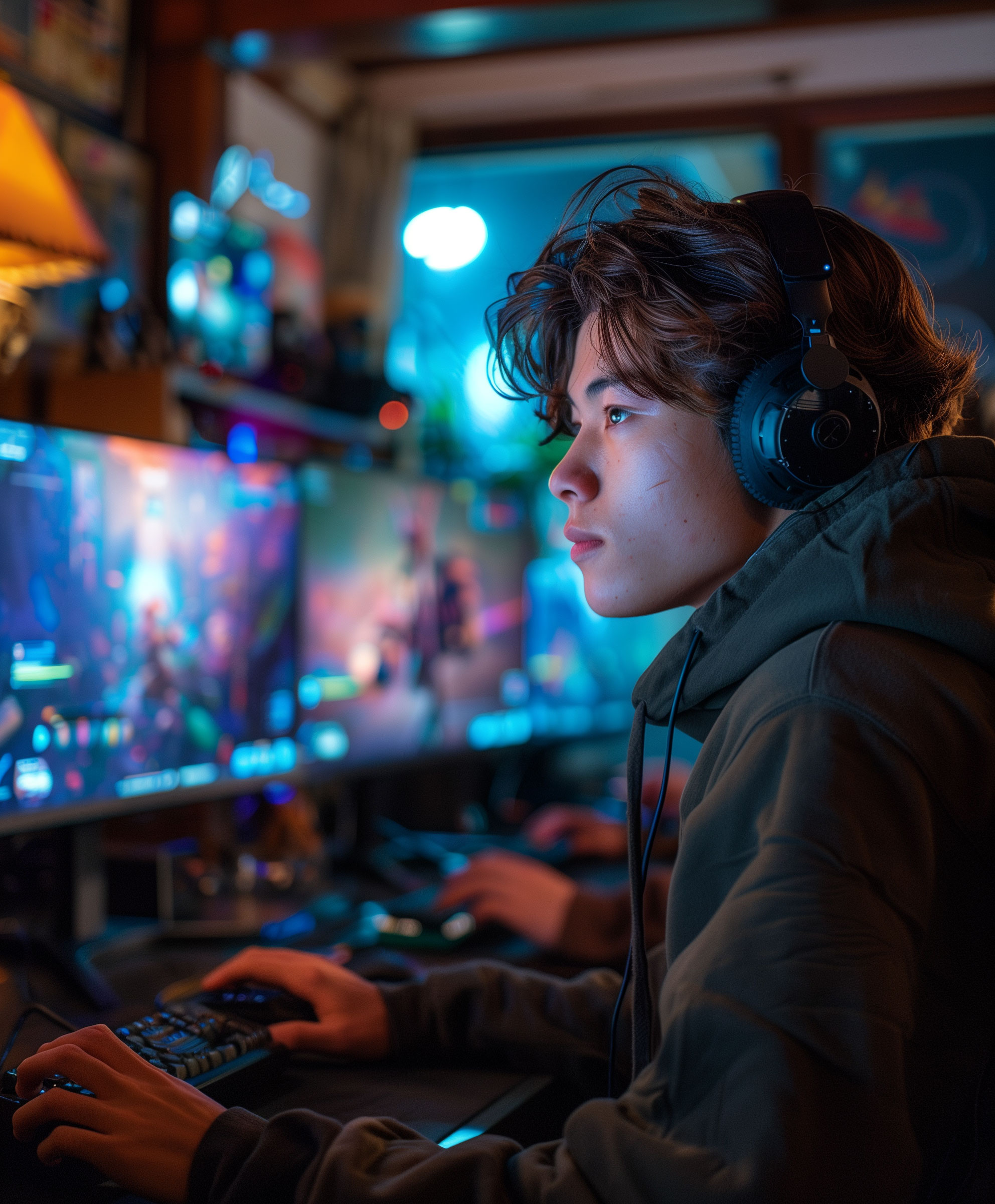Focused Gamer at Vibrant Setup Photo on Lummi