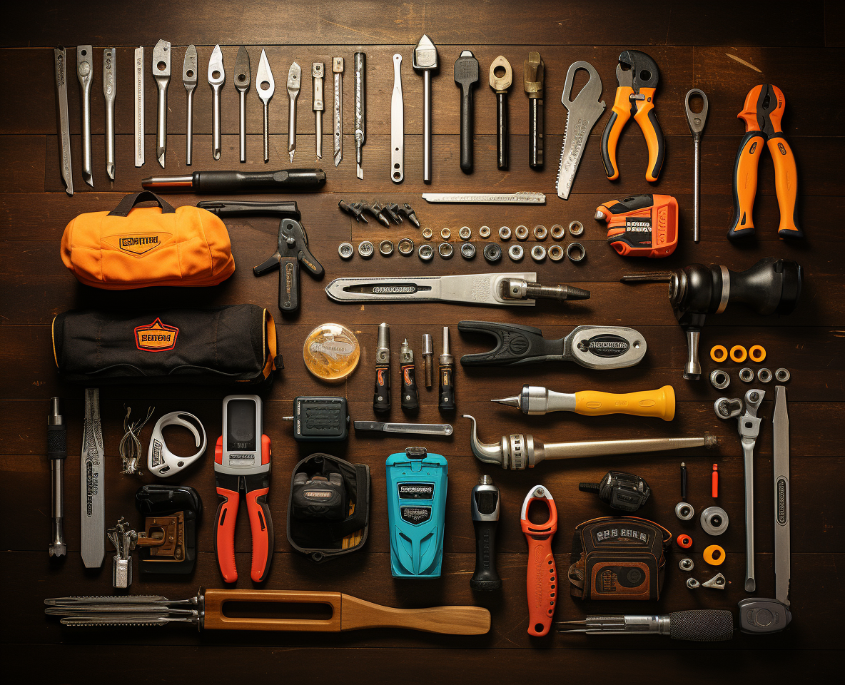 Pristine Tool Ensemble on Dark Wood Photo on Lummi