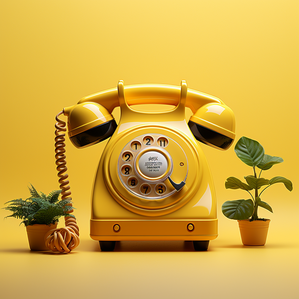 Yellow Vintage Telephone with Monochromatic Backdrop Photo on Lummi